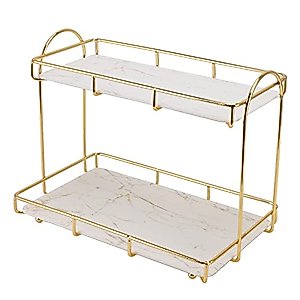 Yosoo Cosmetic Storage Shelf, 2 Tier Corner Shelf with Metal Structure Bathroom Countertop Storage Shelf for Bathroom Kitchen Bedroom