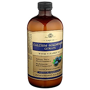 SOLGAR Liquid Calcium Magnesium Citrate with Vitamin D3 NAT Blue, 16 FZ