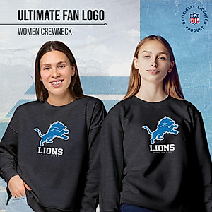 Team Fan Apparel Women's NFL Ultimate Fan Logo Slouchy Crewneck -Tagless Fleece Lightweight Pullover - Officially Licensed (Detroit Lions - Charcoal, Womens Medium)