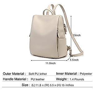 LORADI Lightweight Soft PU Leather Backpack Purse for Women, Anti-theft Travel Bag, Beige