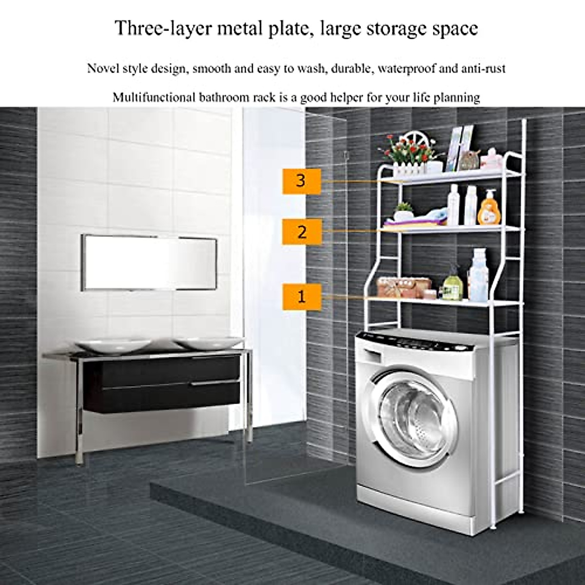 Yargole 3-Tier Laundry Room Shelf Over Washing Machine Storage Utility Rack,Above Toilet Washer Dryer Stand Storage,Adjustable Bathroom Organization Space Saving Shelving Units