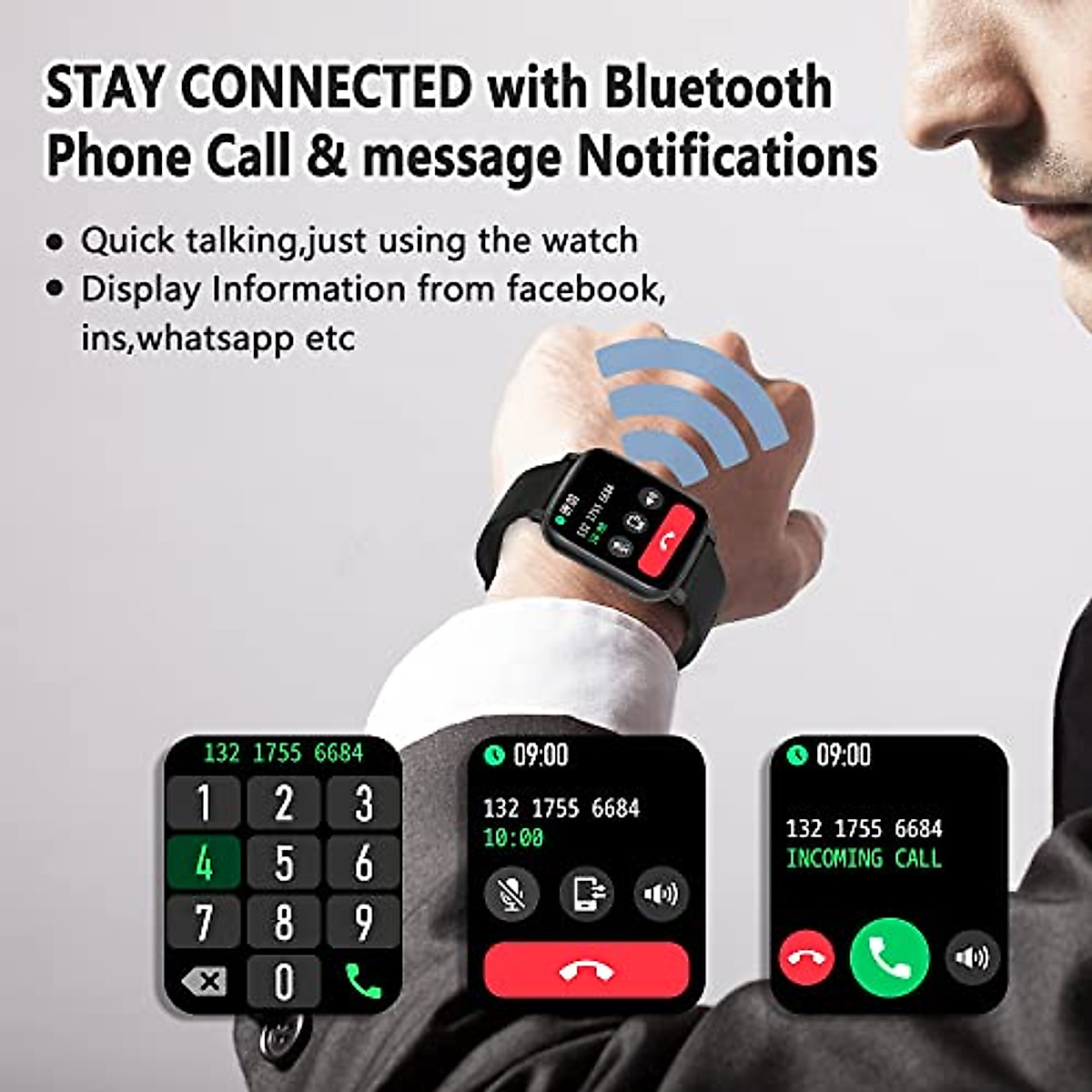 Pupuskyer Smart Watch, 1.7inchs Fitness Tracker with Heart Rate Monitor,Blood Oxygen Tracking, Sleep Tracking for Android iPhone Samsung,Water Resistant Smart Watches for Men Women with Watch Talking