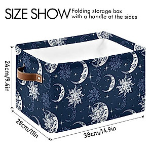 susiyo Large Foldable Storage Bin Magical Sun Moon Stars Fabric Storage Baskets Collapsible Decorative Baskets Organizing Basket Bin with PU Handles for Shelves Home Closet Bedroom Living Room-1Pack