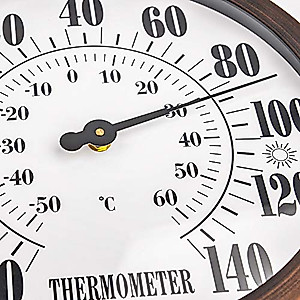 12" Indoor Outdoor Thermometer Decorative - Waterproof Garden Wall Thermometer for Patio, Large Number Thermometer with Stainless Steel Enclosure, No Battery Needed Hanging Thermometer