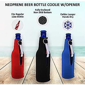 Blank Neoprene Beer Bottle Coolie with Opener (Variety Color 6 Pack)