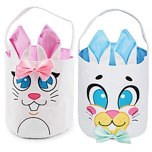 JOYIN 2 Packs Easter Bunny Basket Canvas Bags Set for Easter Eggs Hunt,Gift Baskets Egg Bags for Kids, Kids Party Favor