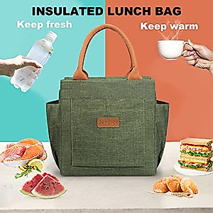 Joymee Lunch Bag Women Insulated Lunch Box Reusable Durable Leakproof Large Spacious Cooler Tote for Womens Mens Adults with Bottle Holder and Side Pockets for Work Office Travel Picnic - Green