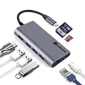 USB C Hub Ethernet Multiport Adapter, LasAnclas 8-in-1 USB C Docking Station 4K HDMI, 100W PD, 3 USB 3.0, 1Gbps LAN USB C Dongle, SD/TF Reader USB C Dock for MacBook Air/Pro,iPad Pro 2021