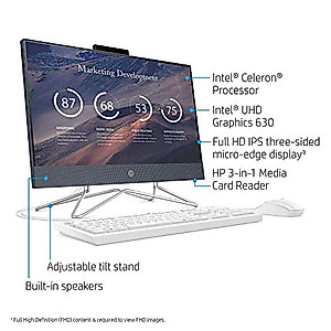HP All-in-One Desktop Computer 21.5 FHD Screen/ Intel Celeron G5900T/ 4GB DDR4 RAM/ 256GB SSD/DVD-Writer/AC WiFi/HDMI/Bluetooth/Blue/Windows 10 Home (Renewed)