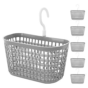 Luxshiny 6pcs Plastic Hanging Baskets Wall Mounted Shower Baskets Hanging Basket Organizer with 360 Degree Rotating Hook Rectangle Storage Baskets for Kitchen Bathroom