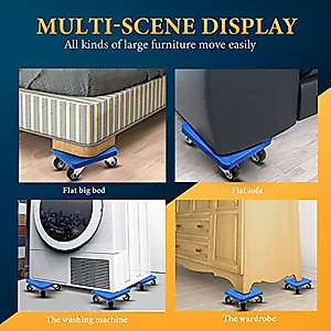 Furniture Movers with Wheels & Furniture Lifter Set, 360° Rotation Wheels Furniture Dolly, 800 Lbs Load Capacity, for Moving Heavy Furniture, Refrigerator, Sofa, Cabinet (Blue)