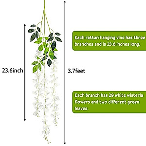 CEWOR 18 Pack Wisteria Hanging Flowers 3.7 Feet Artificial Flowers Fake Wisteria Vine Hanging Garland Silk Flowers String for Wedding Party Home Greenery Wall Decor (White)