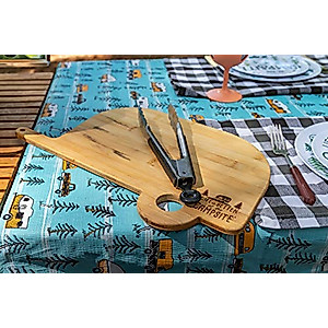 Camco Life is Better at the Campsite Tablecloth with Bench Covers | Provides a Clean Eating Surface for Outdoor Activities | Features an RV and Tree Sketch Design | (53380)