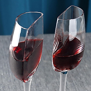 Half Crystal Glass Cups, Novelty Funny Wine Glass Cut In Half, 140ml Clear Glass Champagne Cups, Reusable Long Stemmed Semi-Circular Red Wine Glass for Birthday Anniversary (2 Pcs)
