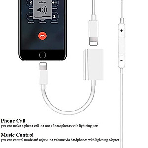 [Apple MFi Certified] iPhone Adapter & Splitter, 2 in 1 Dual Lightning Headphone Jack Aux Audio & Charge Adapter Dongle for iPhone 13/12/SE/11/XS/XR/X/8/7 Support Call + Charge + Sync + Music Control