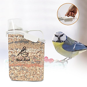 Ctomche Bird Seed Storage Container,2.8L Airtight Bird Food Container with Handle and Measuring Cup,Portable Pet Food Container for Wild Bird Sunflower Seed-BPA Free Transparent/White