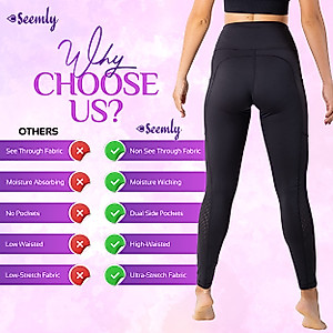 SEEMLY High Waisted Leggings with Pockets | Breathable Yoga Pants| Women Workout Leggings for Tummy Control | Made from Quick-Drying, Non-See Through Fabric with High Elasticity Black