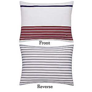 Lacoste 3-Piece Milady Cotton Duvet Cover Set, Reversible Stripes, Red, Full/Queen