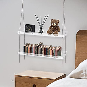 Sumerflos Acrylic Hanging Floating Shelves, 2Tier Clear Indoor Wall Window Storage Rack, Height Adjustable Display Floating Shelves for Home, Kitchen, Bedroom, Bathroom
