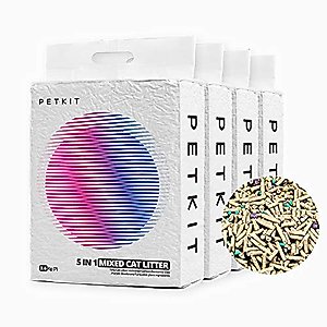 PETKIT 5 in 1 Mixed Cat Litter,Odor Control Clumping Cat Litter,8LB Bag,Water Flushable Bentonite Tofu Cat Litter,Dust-Free