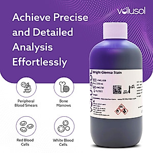 Volu Sol Wright-Giemsa Stain - Professional Hematology Stain for Blood Smears - Explore Cell Morphology and Conduct Differential WBC Counts with Precision (250 mL / 8 oz.)