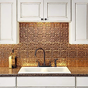 FASÄDE Traditional Style/Pattern 1 Decorative Vinyl 18in x 24in Backsplash Panel in Polished Copper (5 Pack)