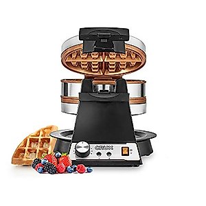 Crux Double Rotating Belgian Waffle Maker with Nonstick Plates, Stainless Steel Housing & Browning Control, black (14614)