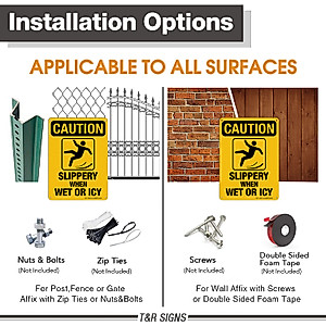 Slippery When Wet Or ICY Sign, Caution Sign, 4 Pack, 10" x 7" Rust Free .040 Aluminum, UV Protected, Waterproof, Weatherproof and Fade Resistant, 4 Pre-drilled Holes