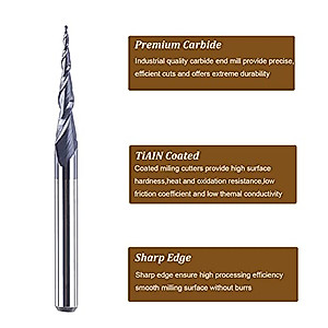 SpeTool 5Pcs Tapered Ball Nose Carving End Mill 1/8 inch Shank 0.25MM Radius (0.5MM Diameter) Tips 3D Woodworking Tool CNC Router Bits