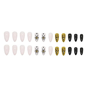KASOICRA Almond Press-on False Nails, 24 Pcs, Nude, Glossy, Modern Snake and Moon Design, Full Cover, Gel Material, Animal Print Pattern, 1 Set, 1 Pack