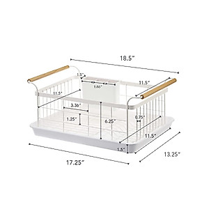Yamazaki Home Sink Removeable Drainer Tray, Kitchen Drying Organizer Holder, One Size, White Steel + Wood | Dish Rack