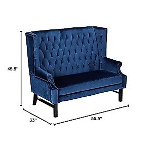 Christopher Knight Home Nolie High Back Tufted Winged Velvet Loveseat, Cobalt / Dark Brown