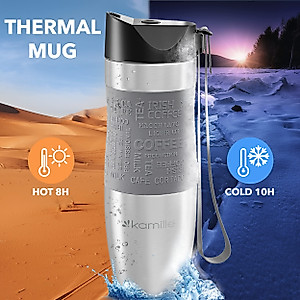 Kamille Coffee Tumbler Stainless Steel Coffee Travel Mug - Double Wall Thermal Vacuum Insulated Coffee Cup with Lid for Cold, Ice Drinks and Hot Beverage-16oz