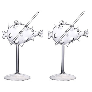 Luxshiny Cocktail Glass - Set of 2 Globefish Wine Glass Creative Drinking Glasses Wedding Gift for Juice, Martini, tequila, margarita