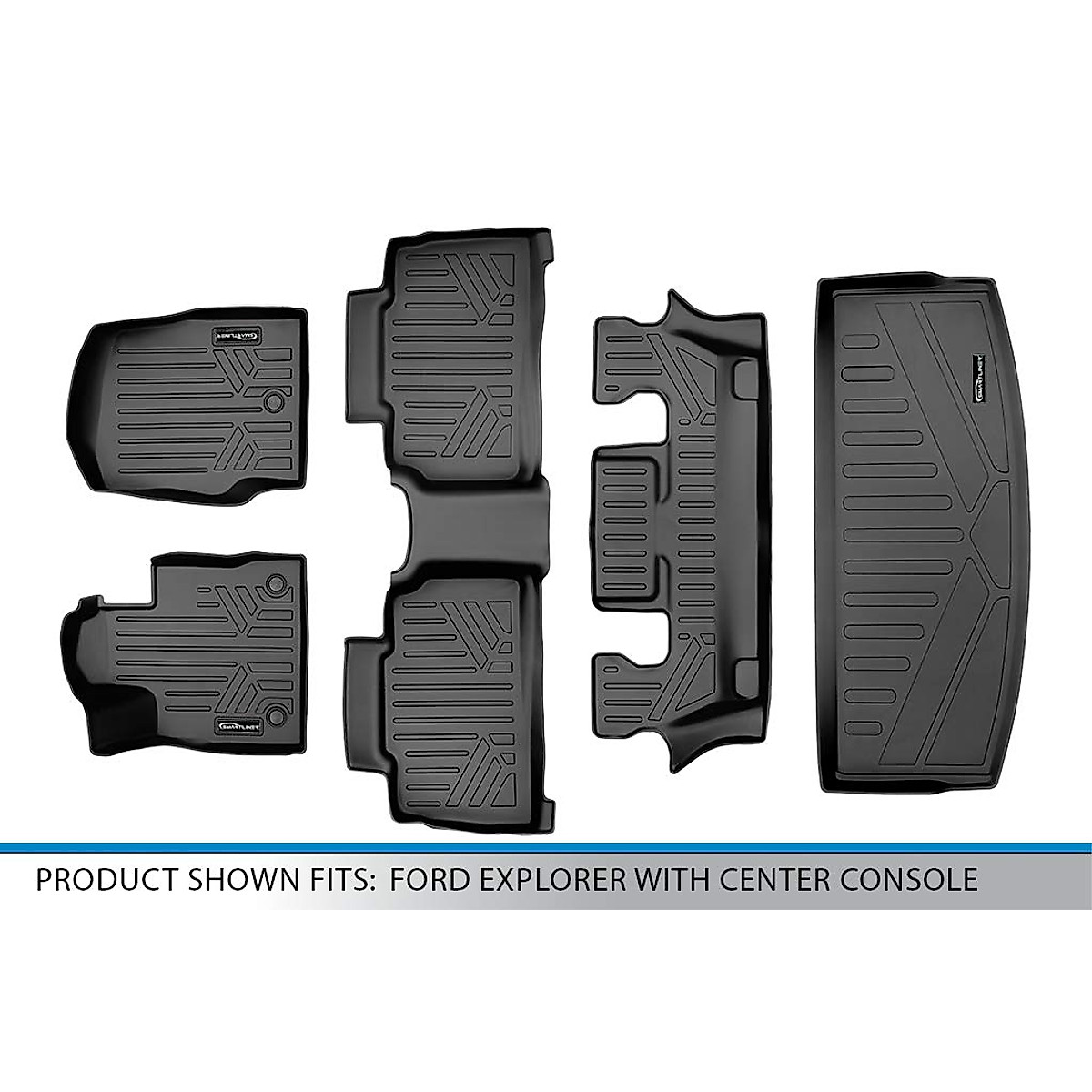 SMARTLINER Floor Mats 3 Rows - Cargo Liner Behind 3rd Row Set Black Compatible with 2020-2023 Explorer Only Fits 6 Passenger Models W/Bucket Seat