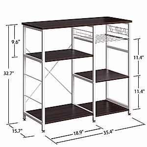 Wellynap Kitchen Baker's Rack, Coffee Bar Cabinet, Microwave Stand with 3-Tier Bakers Racks for Kitchens with Storage, Black