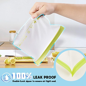 24 Pack Reusable Food Storage Bags,Leakproof Freezer Bags BPA Free Stand Up Sandwich Bags for Lunch Salad Fruit Travel,Dishwasher Safe(8 Gallon,8 Sandwich,8 Snack)