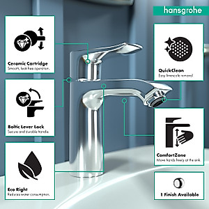 hansgrohe Metris Modern Timeless Easy Clean 1-Handle 1 7-inch Tall Bathroom Sink Faucet in Chrome, 31204001