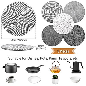Tidponra Trivet Mats Set for Hot Dishes, 5 Heat Resistant Pot Holders Kitchen Counter, Table, Home Essentials, Anti Stain Hot Pads Plate Mats for Hot pots and Pans, 7 Inches