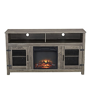 Modern 65" Fireplace TV Stand Farmhouse TV Stand with 23''Electric Fireplace,Storage Cabinet and Adjustable Shelves for Living Room,Bedroom(Grey)