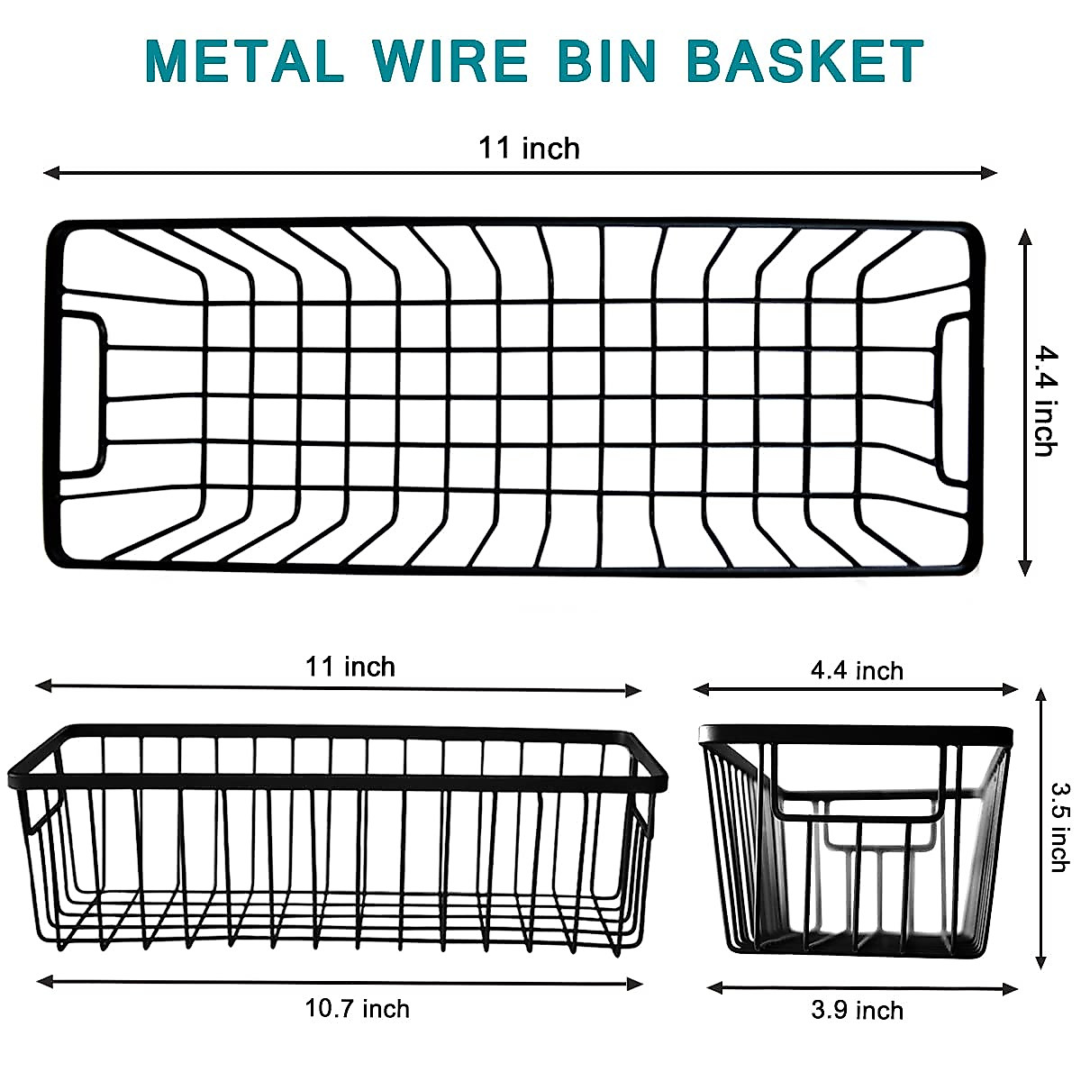 Farmhouse Metal Wire Bin Basket with Wall Mount - Small, 4 Pack - Portable Hanging Wall Basket, Rustic Home Storage Organizer for Cabinets, Pantry, Closets, Bathroom, Kitchen,Bedroom(Black)