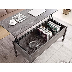 Lift Top Coffee Table with Hidden Storage Compartment,41 Inch Large Coffee Tables,Modern Wooden Lift Tabletop Center Table Living Room,Office, Reception, Light Grey Wood Grain