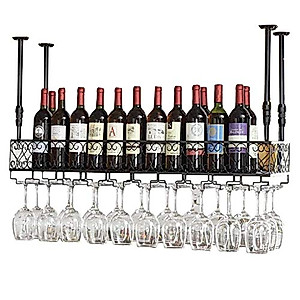 PIBM Stylish Simplicity Wine Rack Wine Rack Adjustable Height, Ceiling Mounted Hanging Wine Bottle Holder Metal Iron Wine Glass Holder High Cup Holder Wine Rack Wall Hanging, Black ,