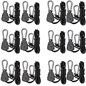 Green Hut 6 Pair of 1/8 inch Adjustable Rope Hanger Heavy Duty for Grow Light Rope Hangers Loose-Proof Design Light Fixture Hangers (12Pcs)