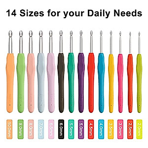 OWill 14 Piece Crochet Hooks Set, Crochet Kits Suitable for Beginners Adults, Soft Grip Crochet Needles with Storage Case, Ergonomic Crochet Hooks Applications for Knitter Enthusiasts