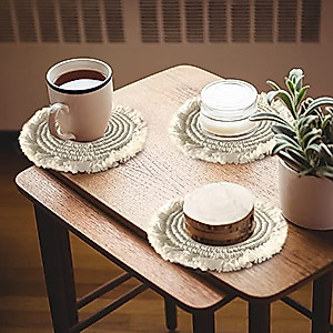 Macrame Coasters 4 Pack Boho Coasters Beige Absorbent Coasters Set for Wooden Table Protection Woven Handmade Housewarming Gift Presents for New Home