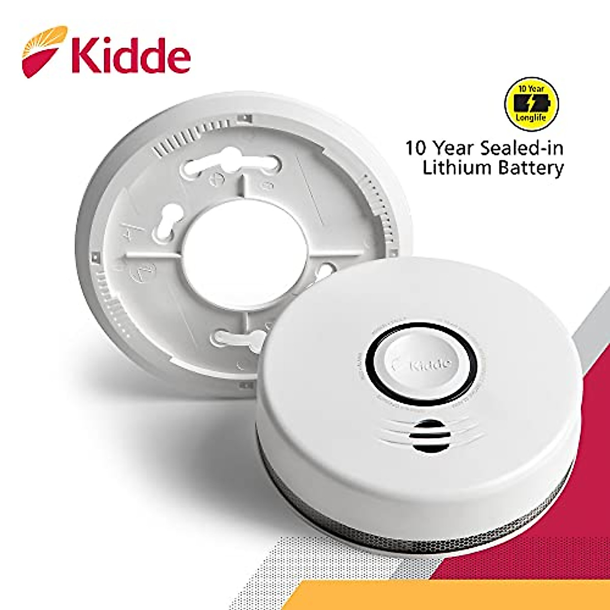 Kidde Smoke Detector, 10-Year Battery, Photoelectric Sensor Wire-Free Interconnect Smoke Alarm, Voice Alert, White, 2 Count