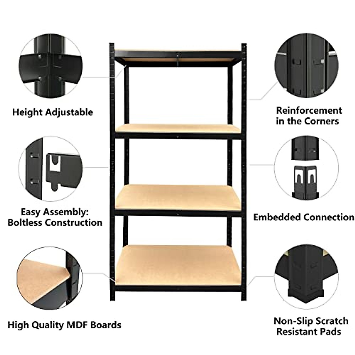 Garage Shelving Units, 4 Tier Metal Shelves for Storage, Storage Shelves Kitchen Shelves Adjustable Metal Shelving Unit Utility Rack Shelves, Heavy Duty 875KG Capacity Pantry Shelves, 31" x 16" x 64"