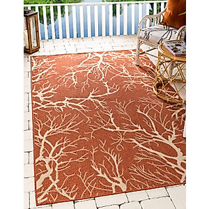 Unique Loom Outdoor Botanical Collection Area Rug - Branch (9' x 12' 2" Rectangle, Terracotta/ Beige)