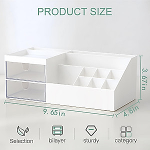 BREIS Multifunction Desk Organizer, Makeup Storage for Eyeshadows, Concealers, Powders, Nail Polish,9.65‘’x 4.8‘’x 3.67‘’ (White)